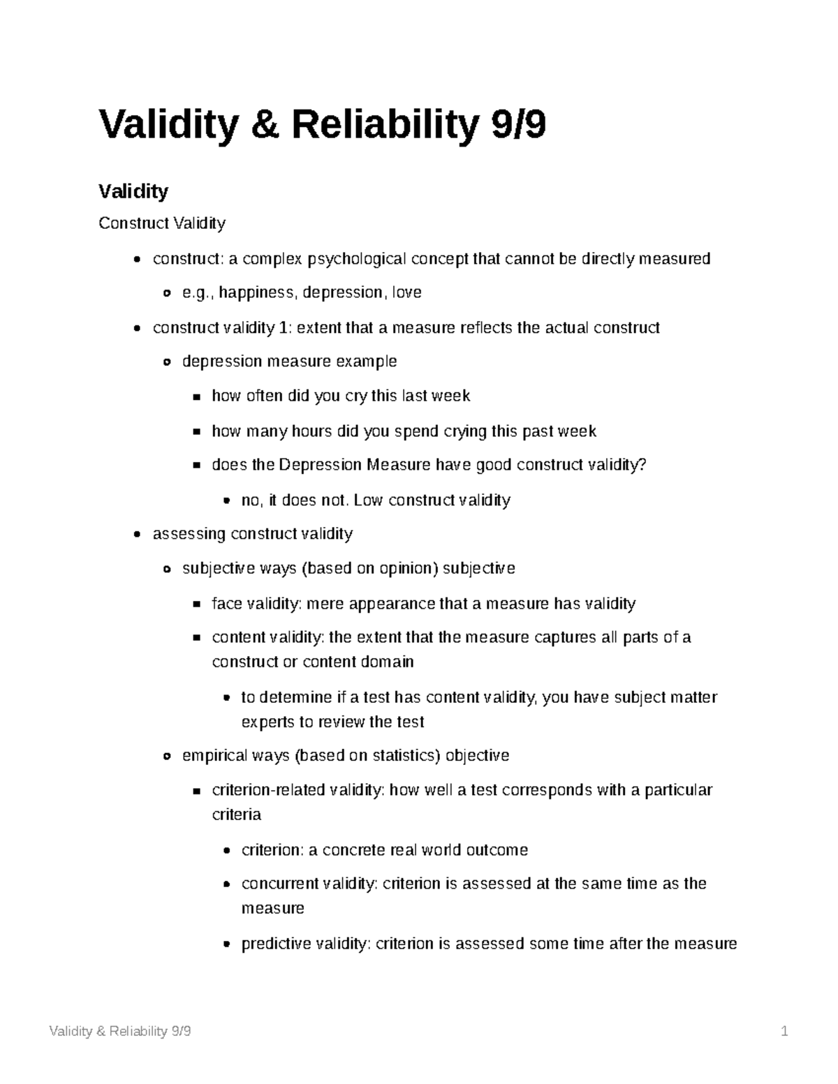Validity Reliability - Validity & Reliability 9/ Validity Construct ...