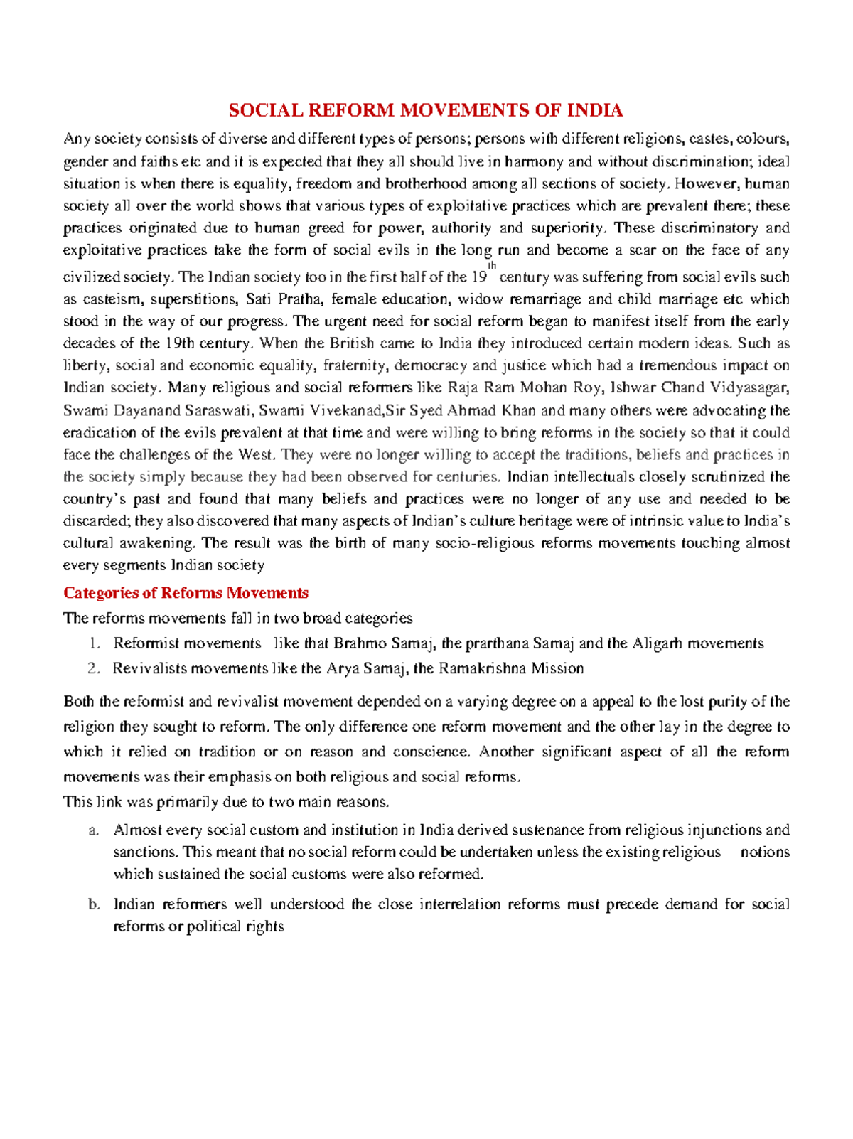Social reform india history indian hist. - SOCIAL REFORM MOVEMENTS OF ...