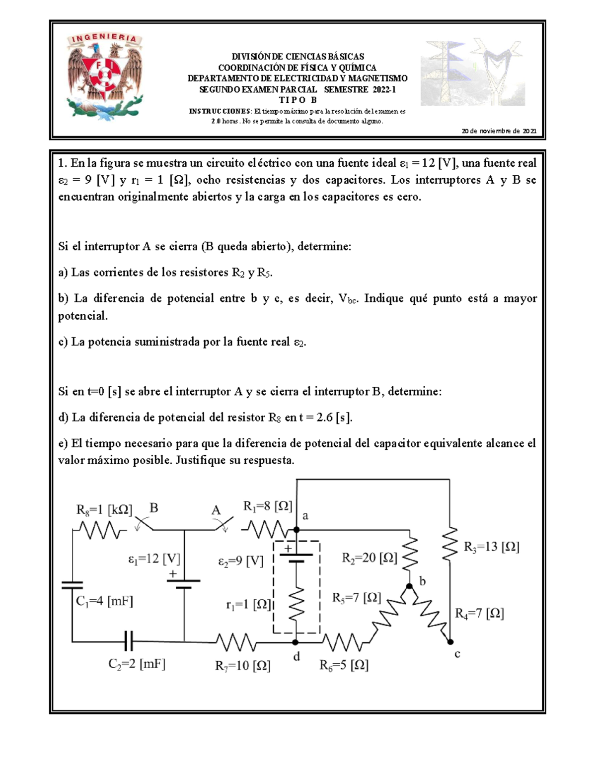 2EP Ey M B - Primer examen parcial de electricidad y magnetismo - COORDINACIÓN DE FÍSICA Y ...