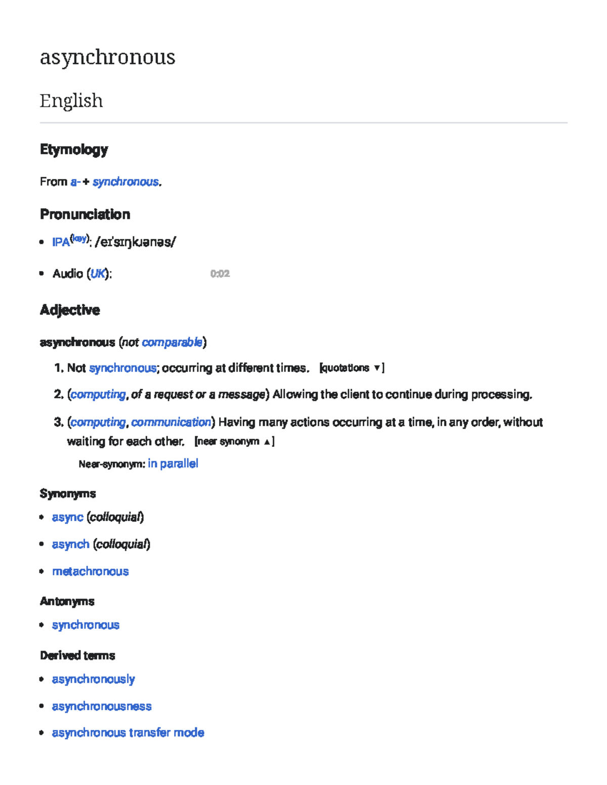 Asynchronous - Wiktionary, the free dictionary - asynchronous Etymology ...