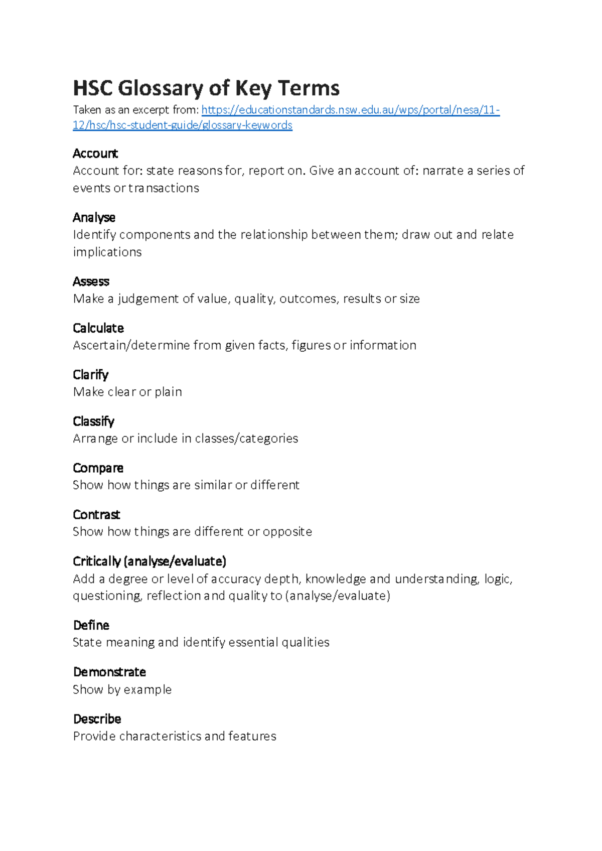 HSC Glossary of Key Terms - HSC Glossary of Key Terms Taken as an ...