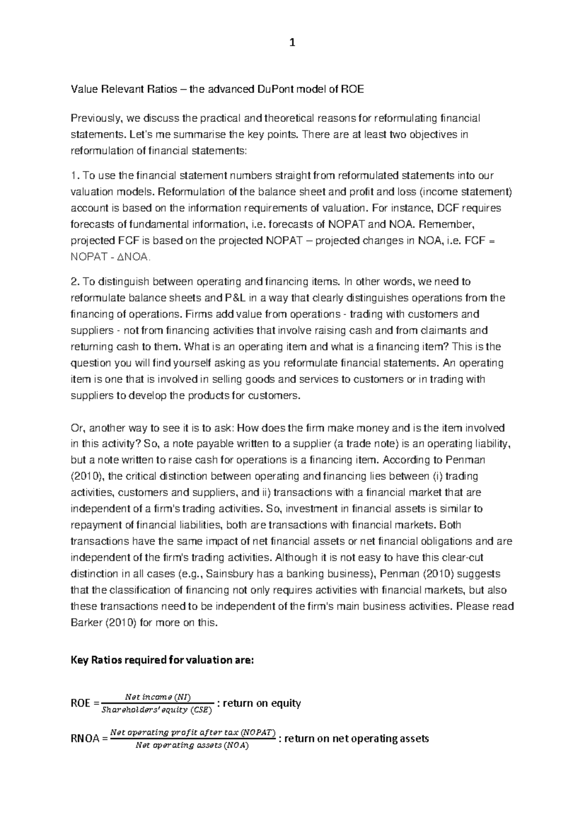 Advanced DuPont model of ROE - Value Relevant Ratios – the advanced ...