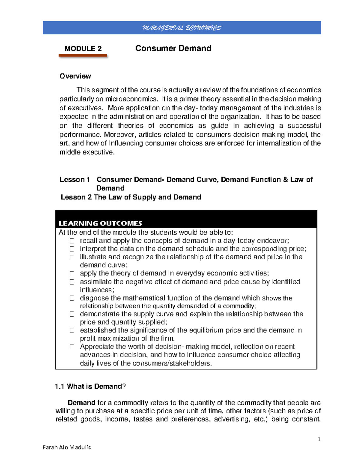 Module 2 Consumer Demand - 1 MODULE 2 Consumer Demand Overview This ...