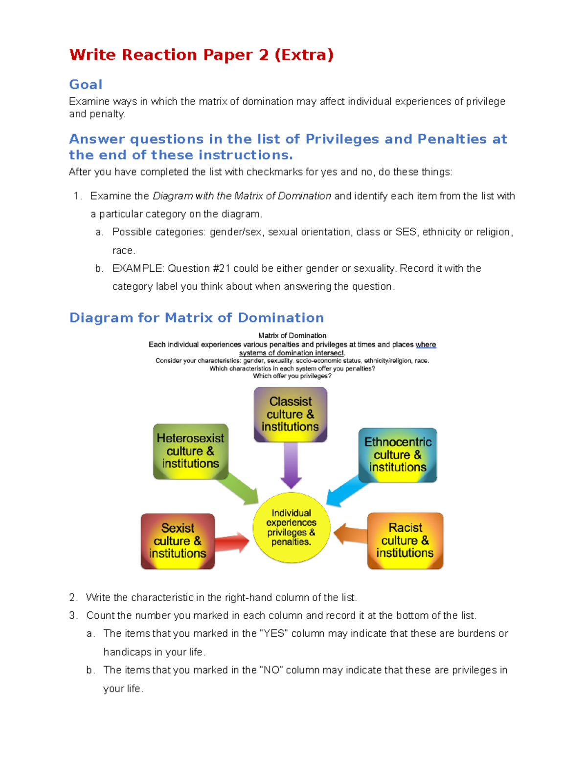 Extra Reaction Matrix of Domination - Write Reaction Paper 2 (Extra ...