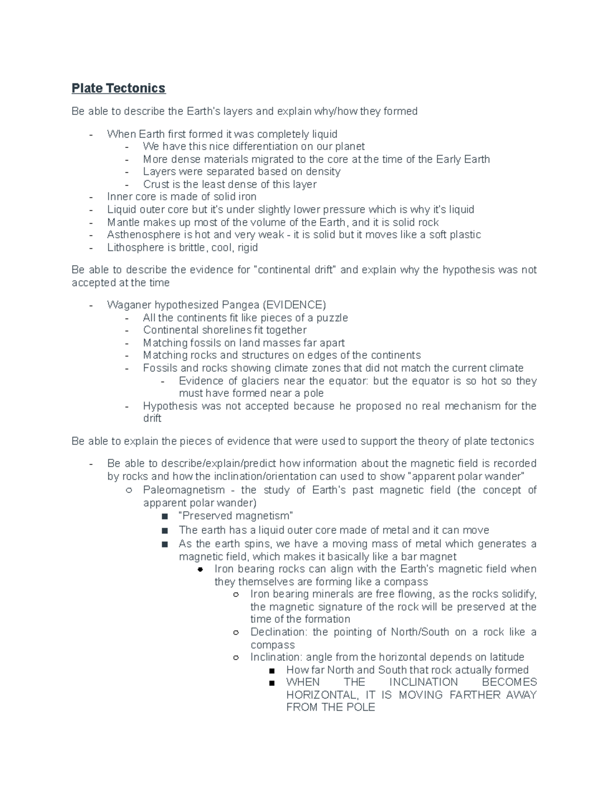 Lecture 3 and 4 Plate Tectonics - Plate Tectonics Be able to describe ...