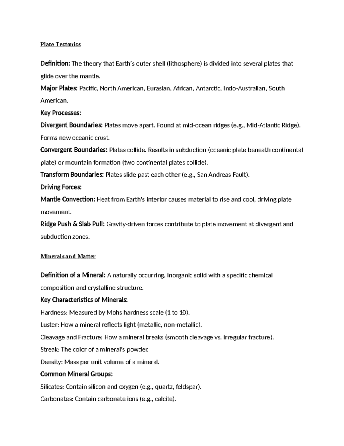 Test 1 Study Guide ES - yez this is - Plate Tectonics Definition: The ...