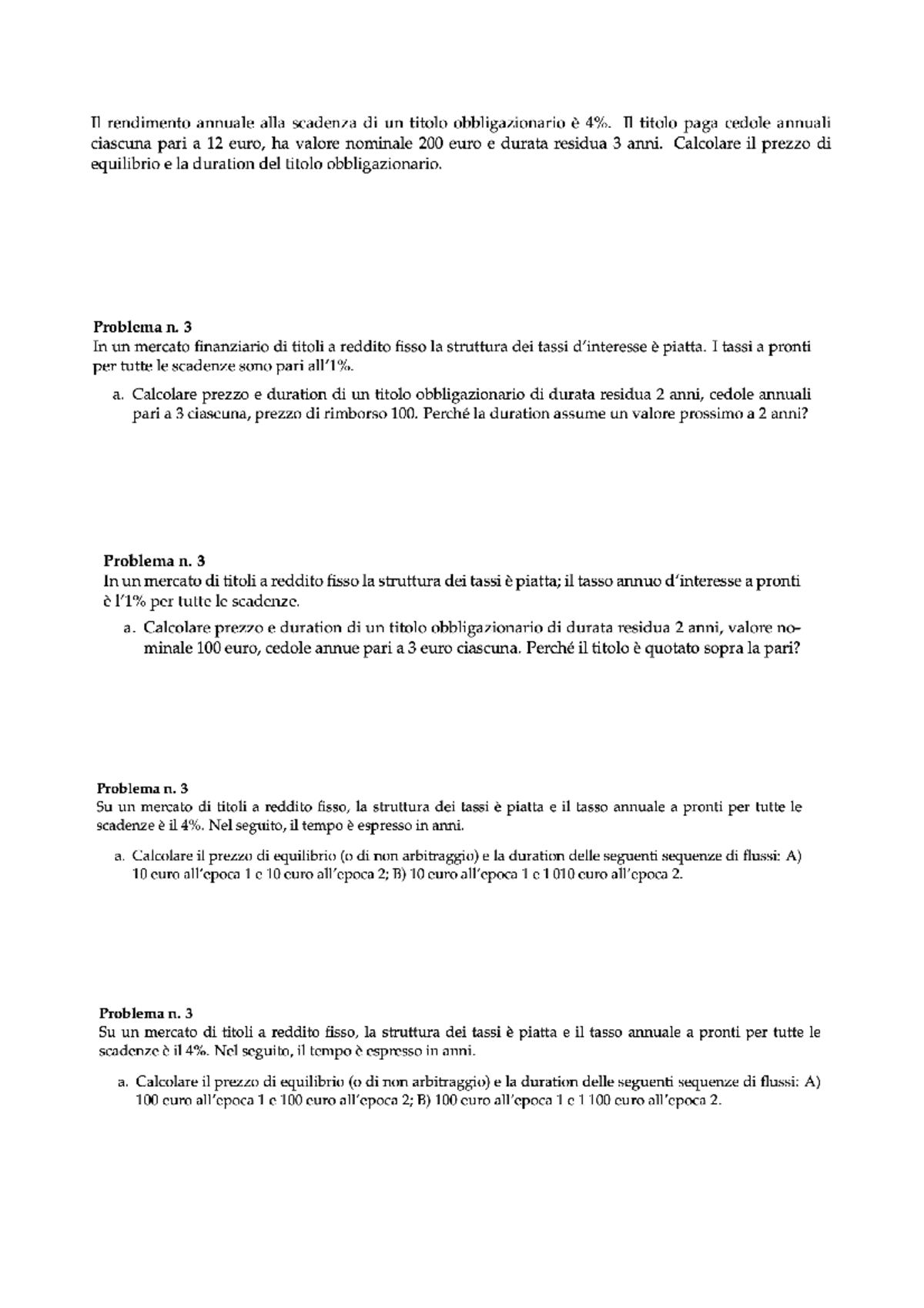 Es duration test finale - Matematica Finanziaria - Studocu