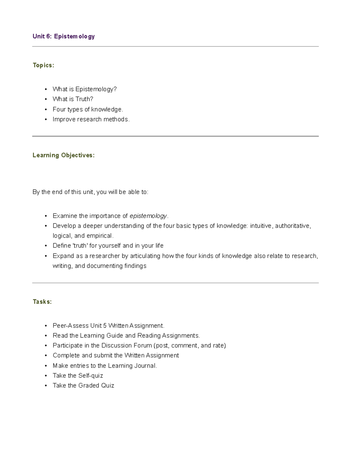 Week 6 the Learning Guide Philosophy - Unit 6: Epistemology Topics ...