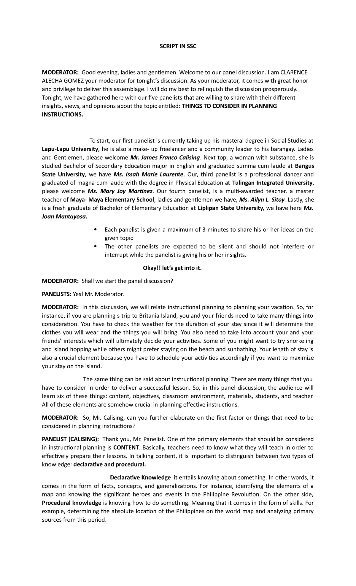 Script IN SSC Final - SCRIPT IN SSC MODERATOR: Good evening, ladies and ...