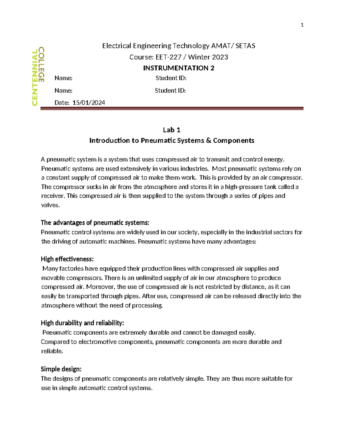 EET227 LAB1 - Electrical Engineering Technology AMAT/ SETAS Course: EET-227 / Winter 2023 - Studocu