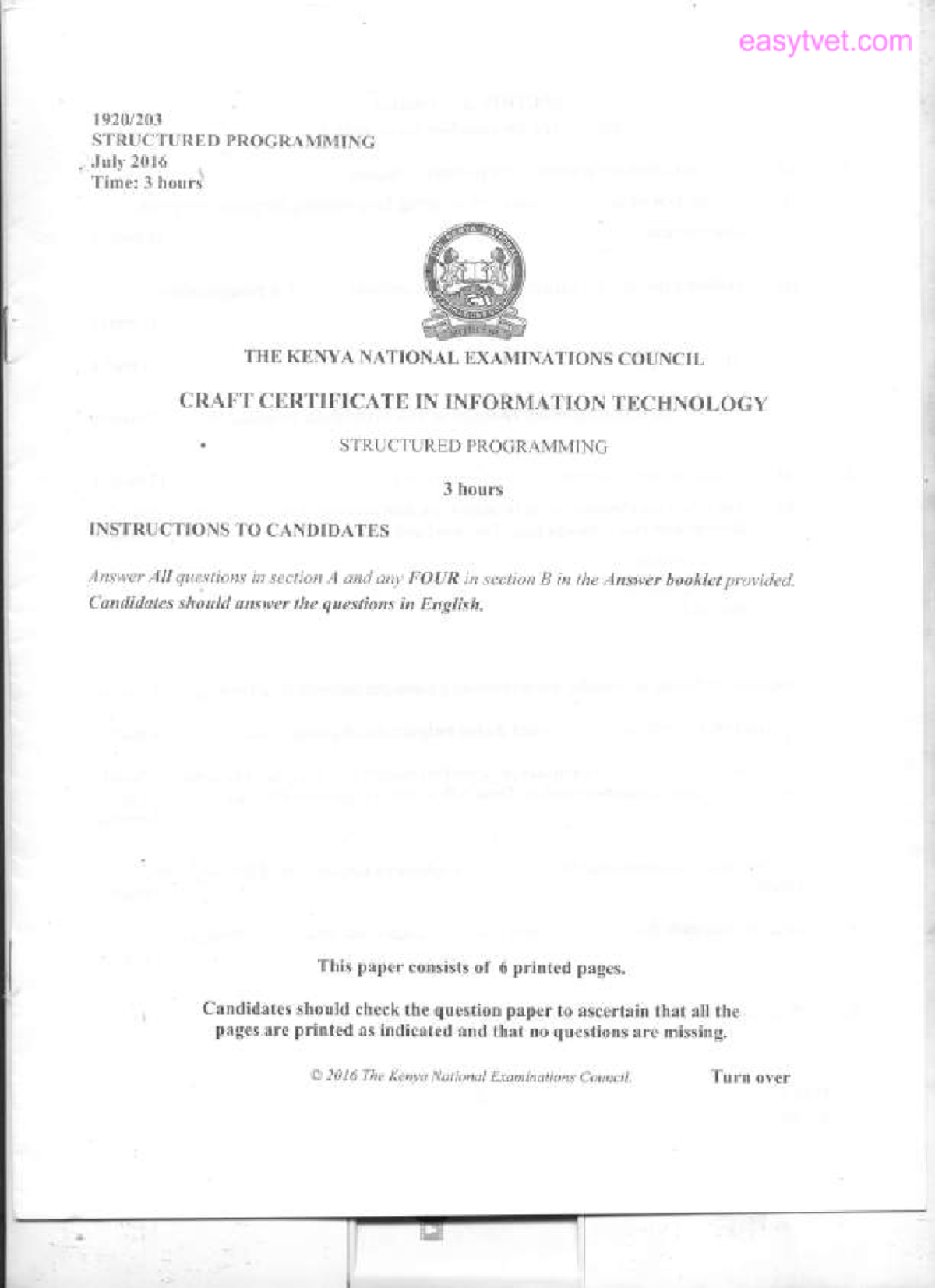 2016 july - REVISION - computer science - Studocu