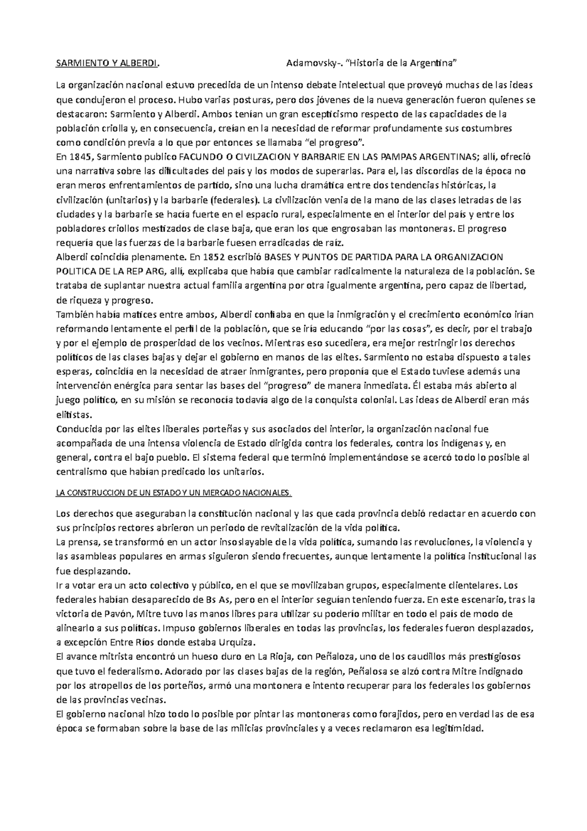 Sarmiento Y Alberdi Adamoski - SARMIENTO Y ALBERDI. Adamovsky ...
