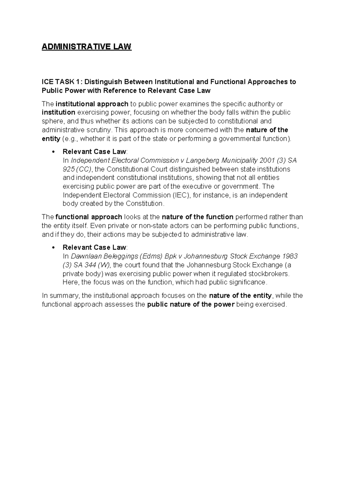 PRAL ICE Tasks - ICE TASK Q1,2,3 - ADMINISTRATIVE LAW ICE TASK 1: Distinguish Between ...