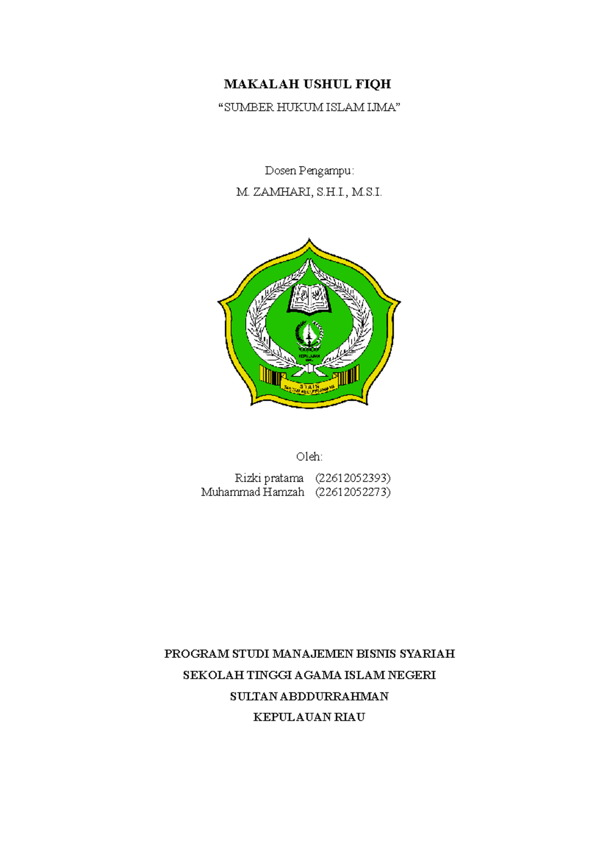 Template makalah Qiyas BAB 1 + Mentah - MAKALAH USHUL FIQH “SUMBER ...