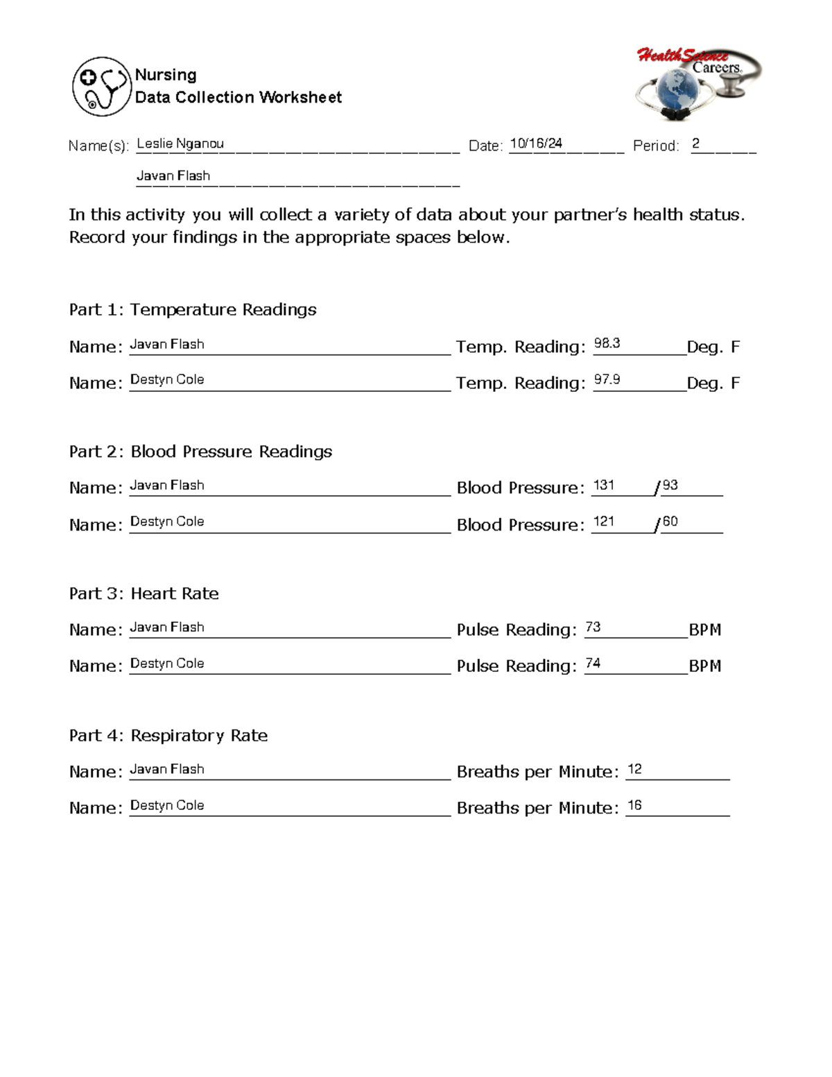 Nursing Worksheet Activity 3 - Name(s): _______________________________________ Date ...