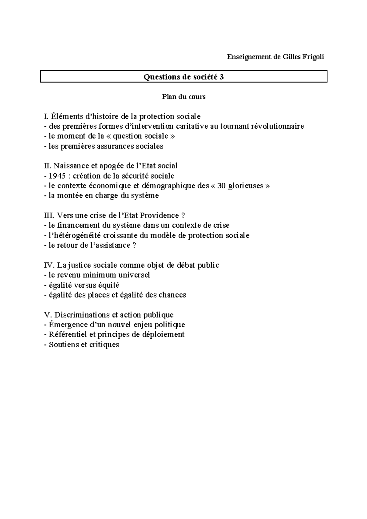 Plan Question de Sociétés 3 - Enseignement de Gilles Frigoli Questions ...