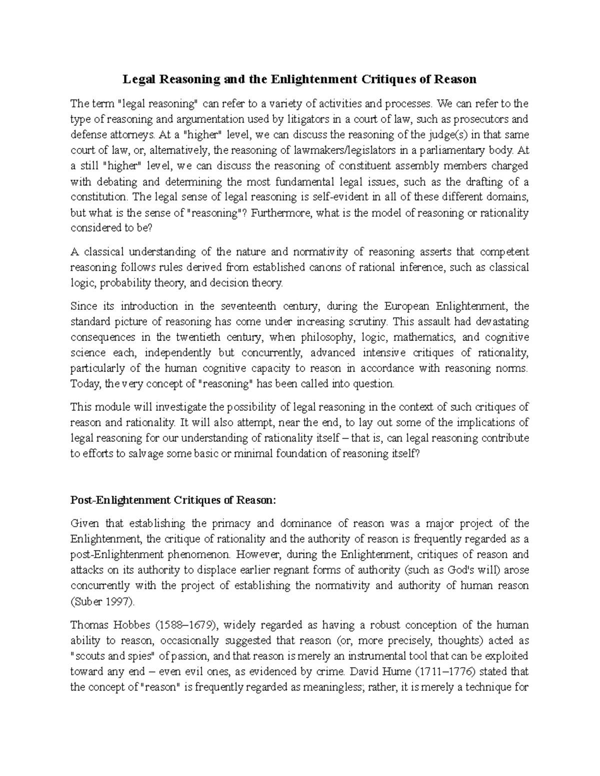 Legal Reasoning and the Enlightenment Critiques of Reason - We can ...