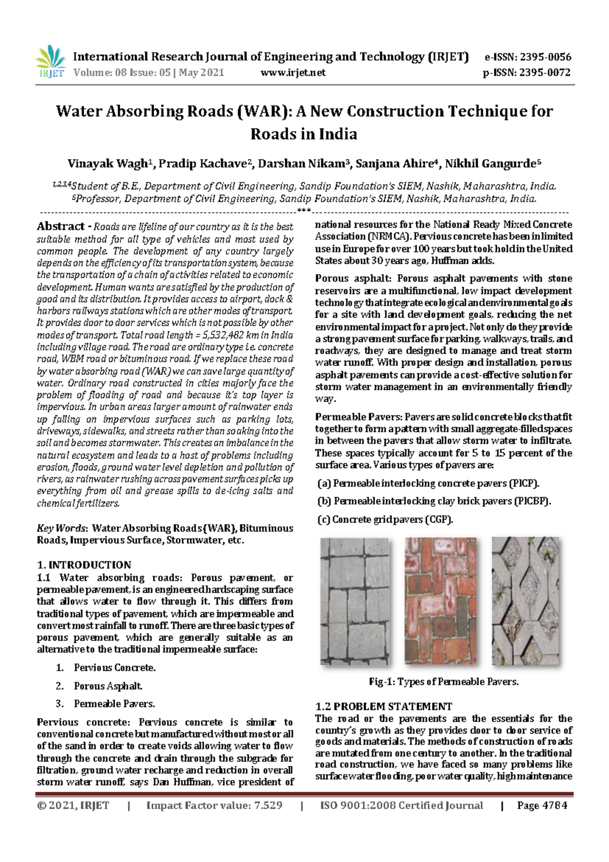 Water soaking road project - Volume: 08 Issue: 05 | May 2021 irjet p ...