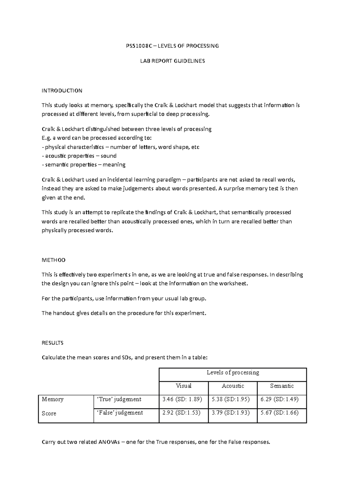 Levels of processing - report guidelines - PS51008C – LEVELS OF ...