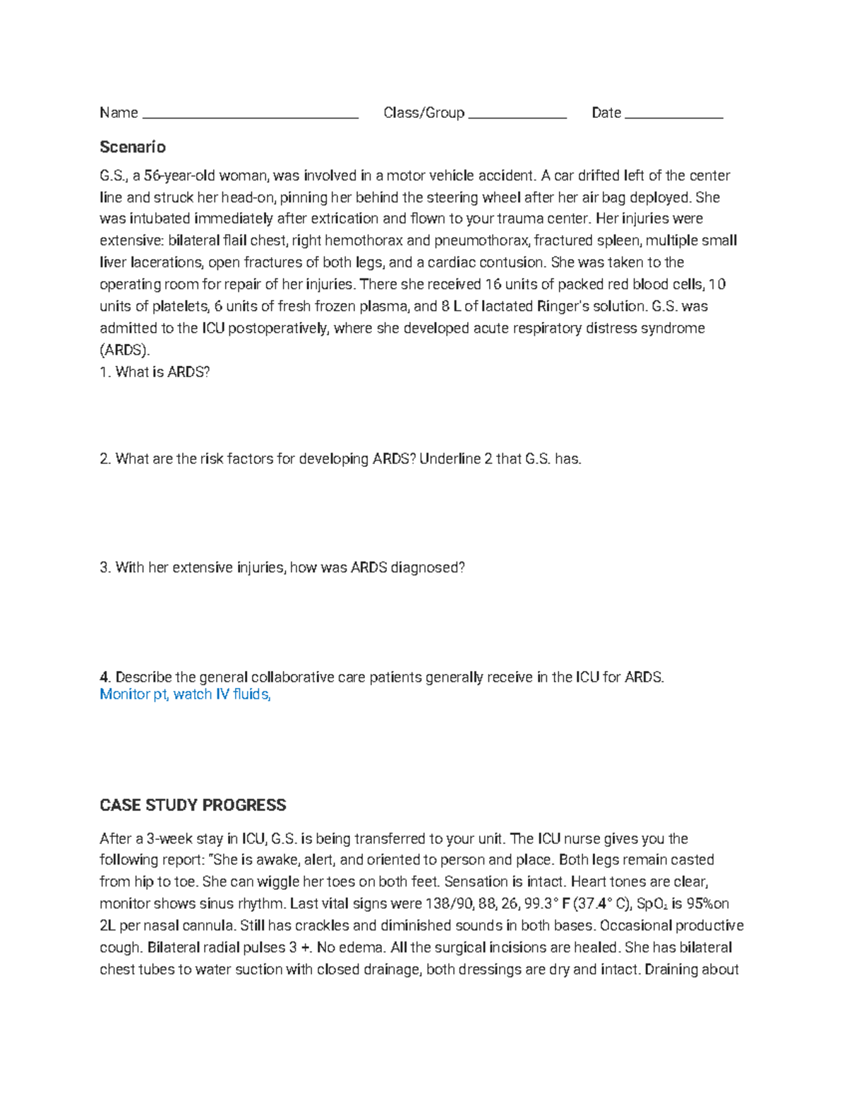 Completed ARDS Case Study - Name _________________________________ Class/Group ...