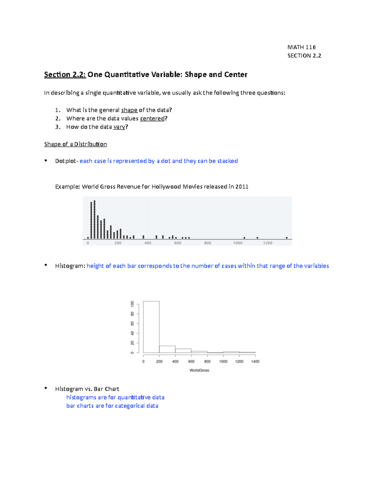 Math 116: Section 2.2 - MATH 116 SECTION 2. Secon 2: One Quantave ...