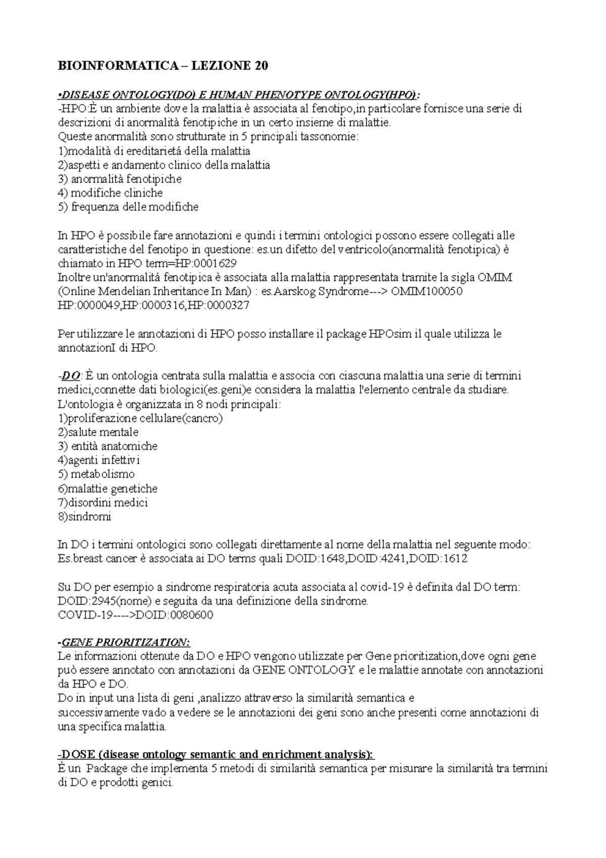 Bioinformatica Tutte le lezioni - BIOINFORMATICA – LEZIONE 20 •DISEASE ...