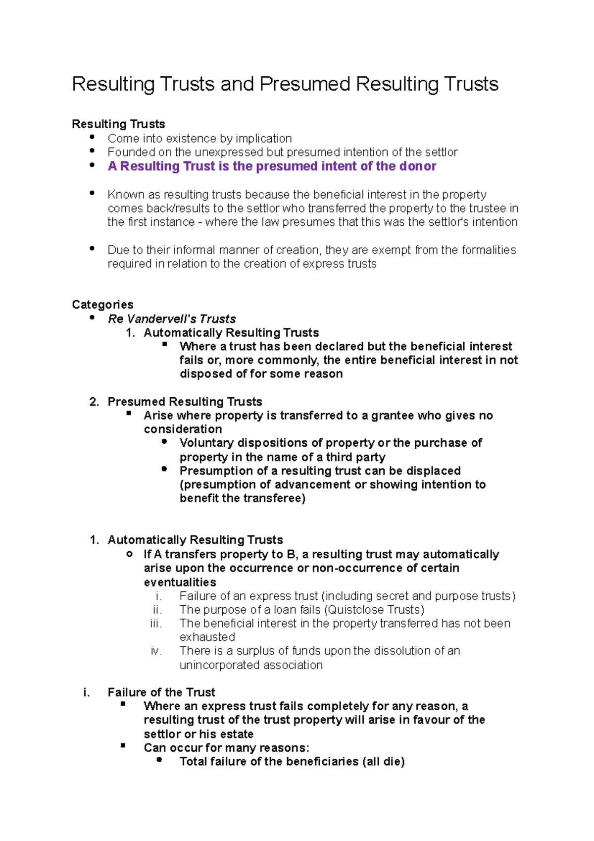 Resulting Trusts and Presumed Resulting Trusts - Automatically ...