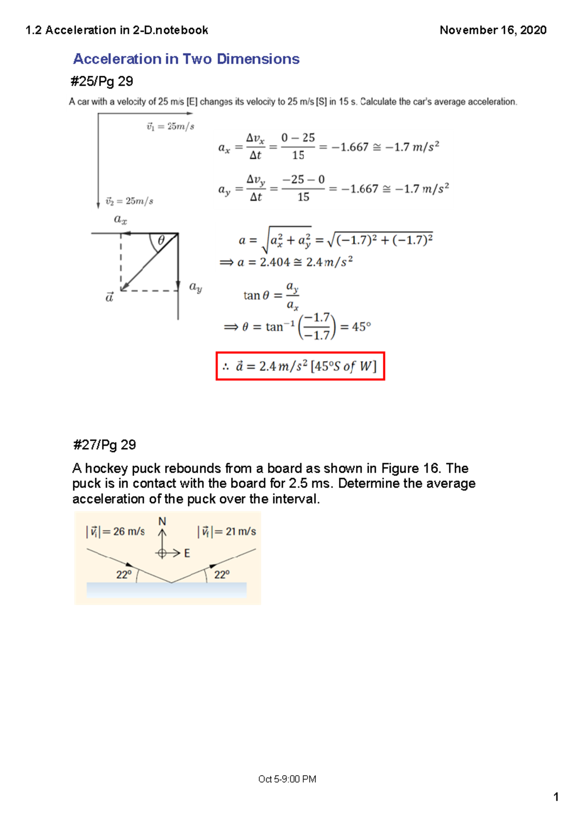 1.2 Acceleration in 2-D - 1 Acceleration in 2D 1 November 16, 2020 ...