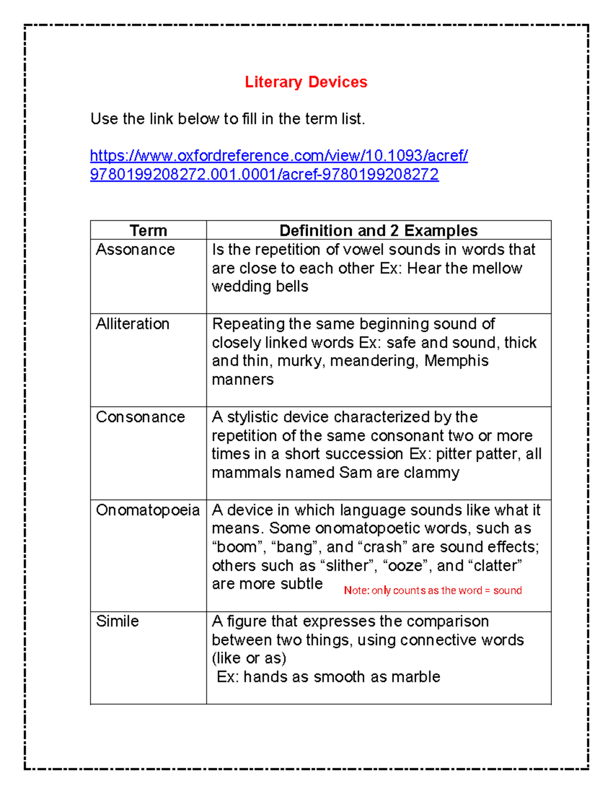 Copy of Lit Devices Note Sheet Gr. 12 - Literary Devices Use the link ...