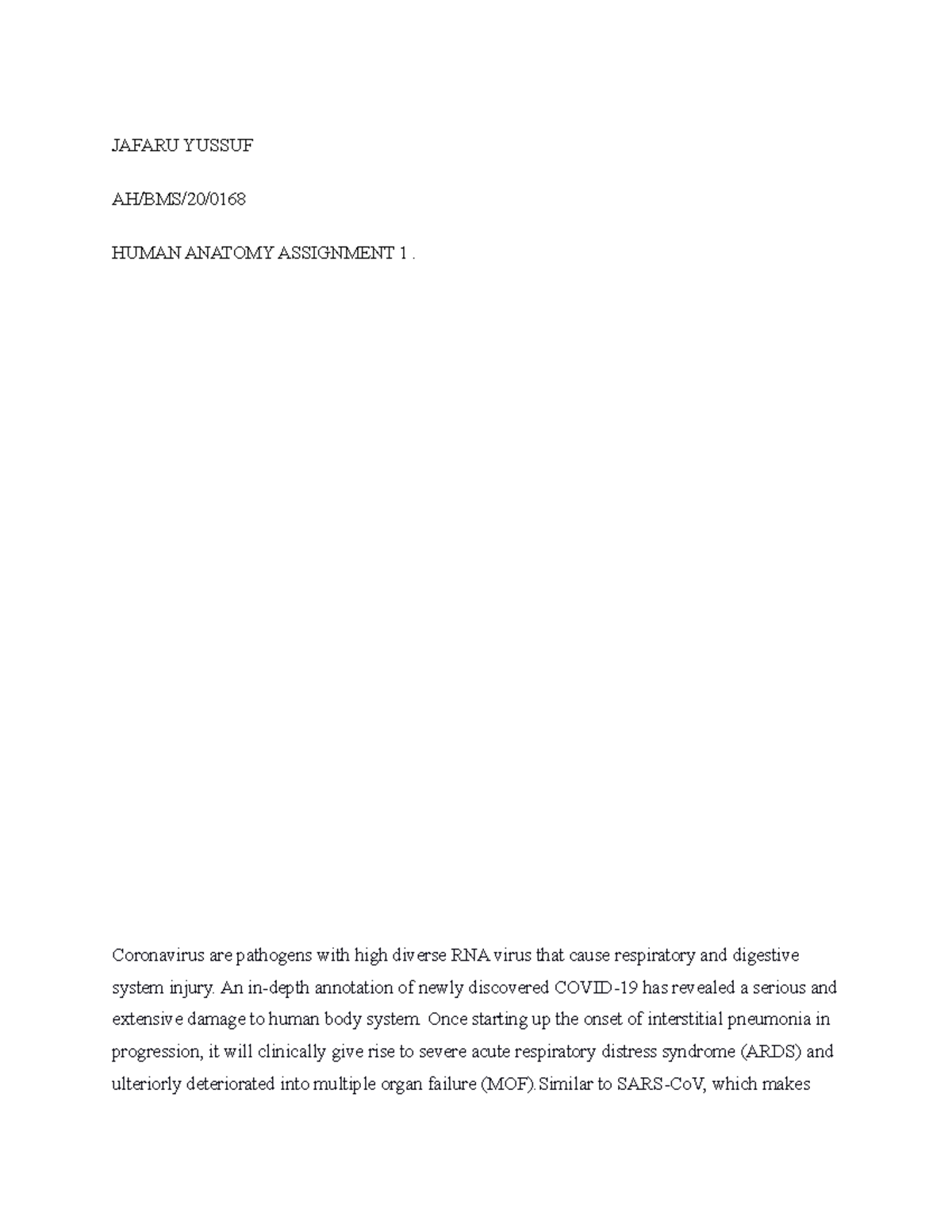 Anatomy Assignment 1 - a research on whether or not covid-19 has any ...