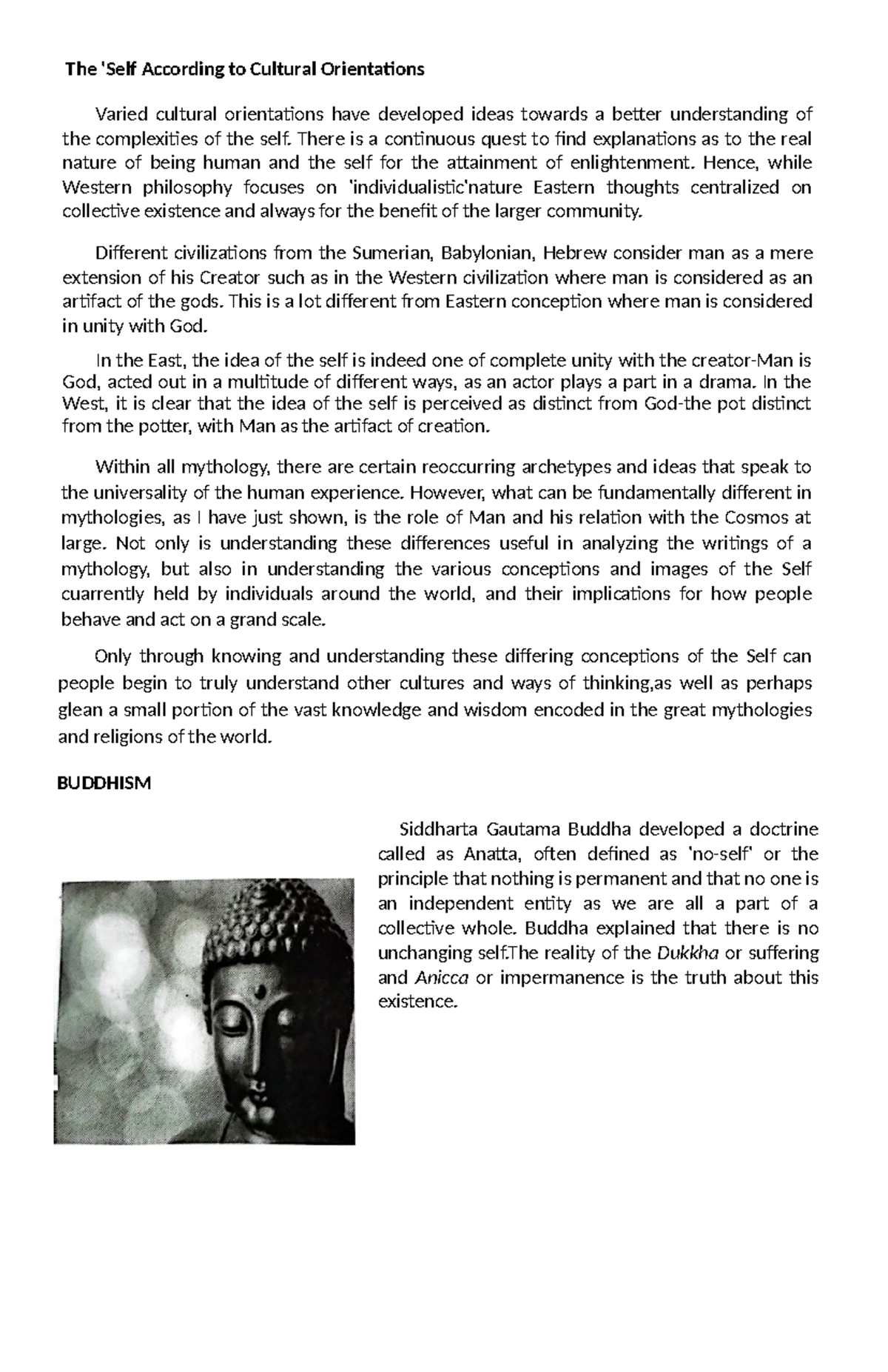 UTS- Eastern- Philosophy - The 'Self According to Cultural Orientations Varied cultural ...