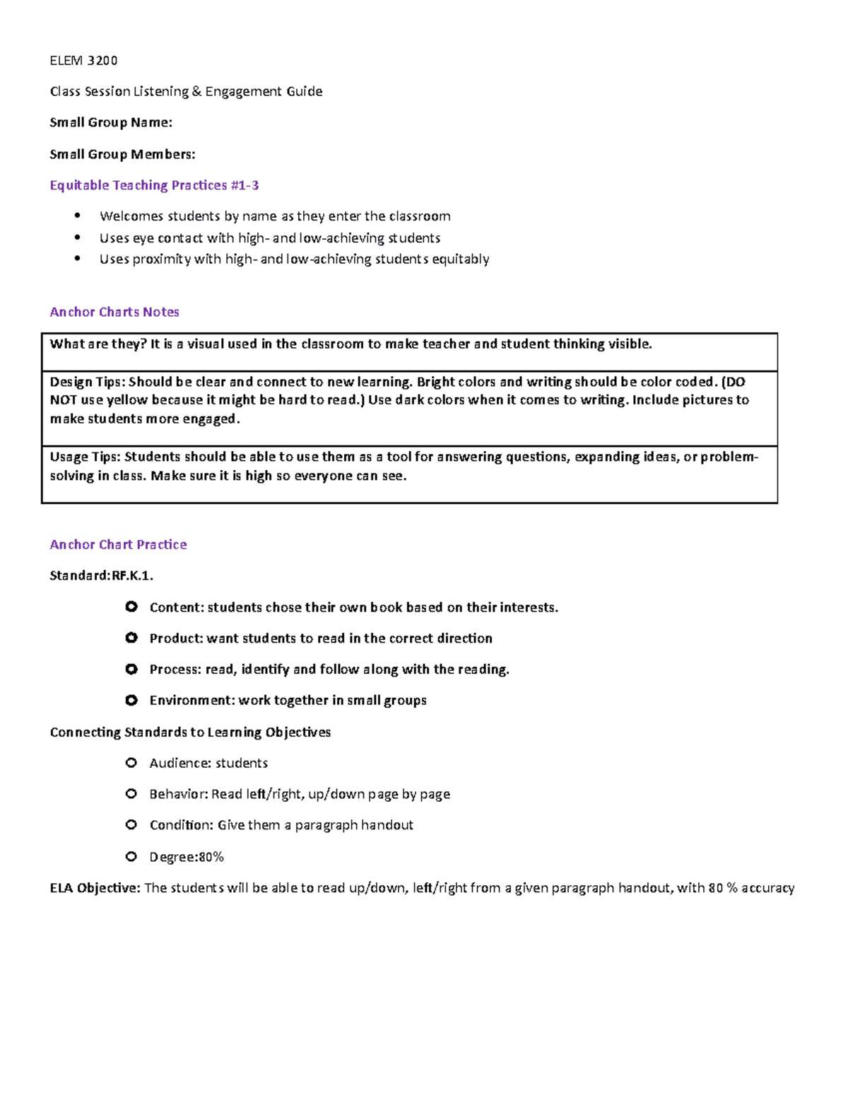 -ELEM 3200 M1 Student Engagement Guide 01 - ELEM 3200 Class Session ...