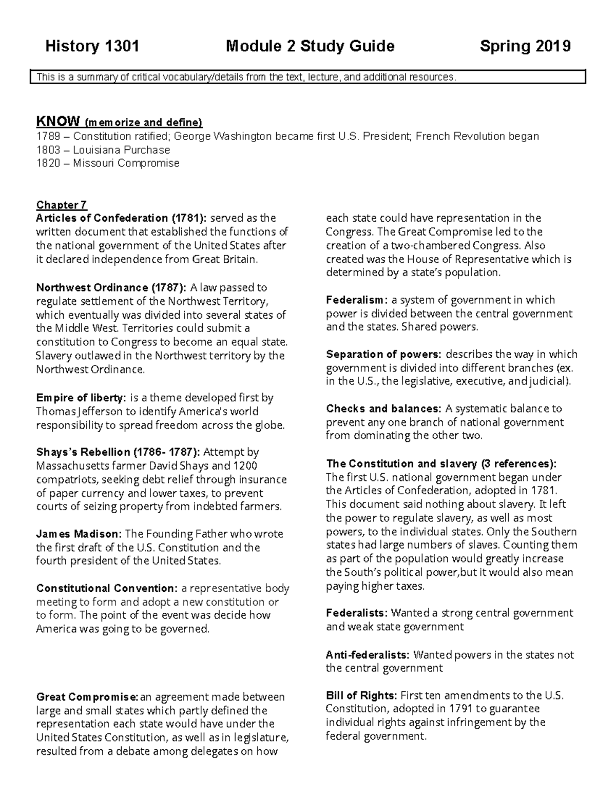 Study Guide Unit 2 - HIST-1301.504 - Studocu