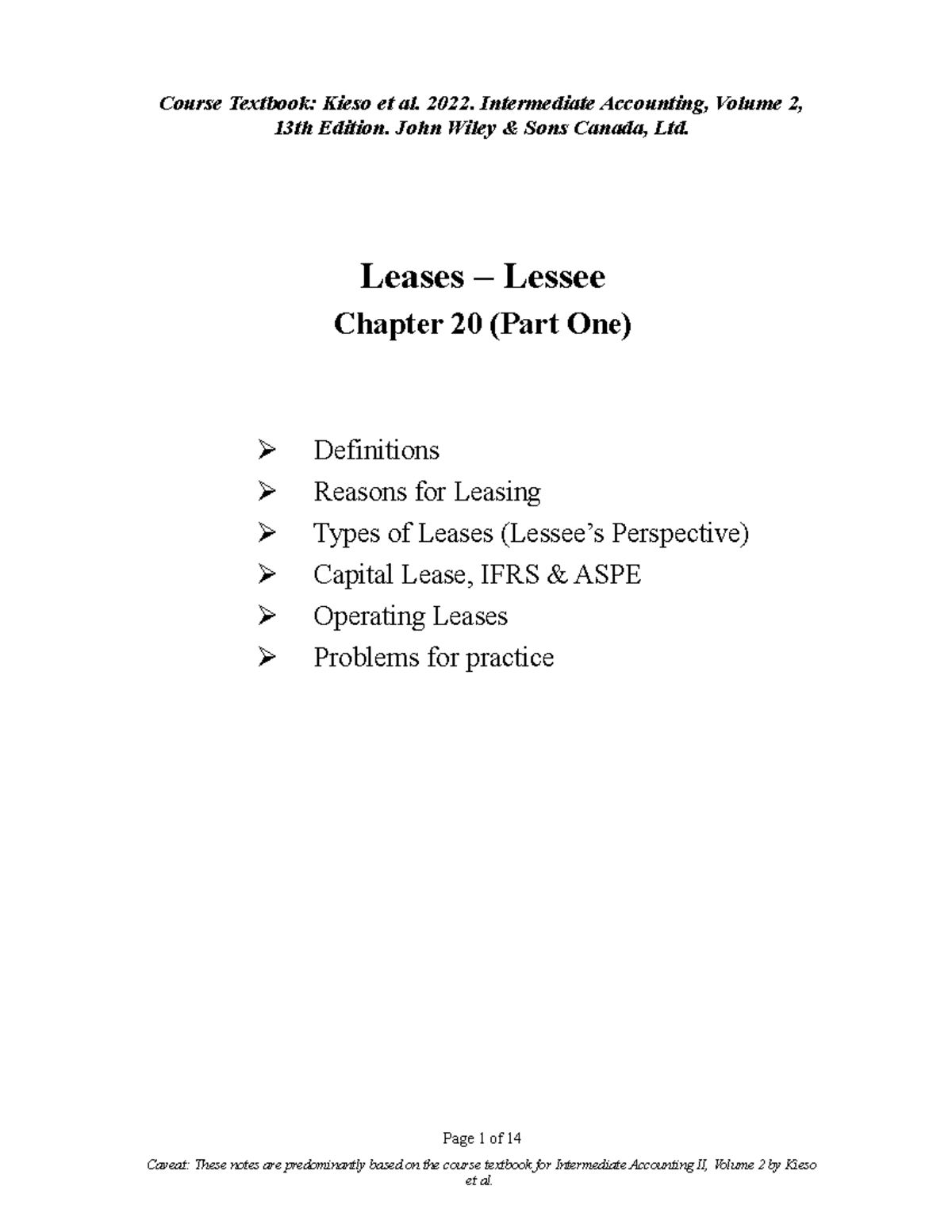 Ch 20A - Leases - Lessee Part I - 13th Edition - Course Textbook: Kieso ...