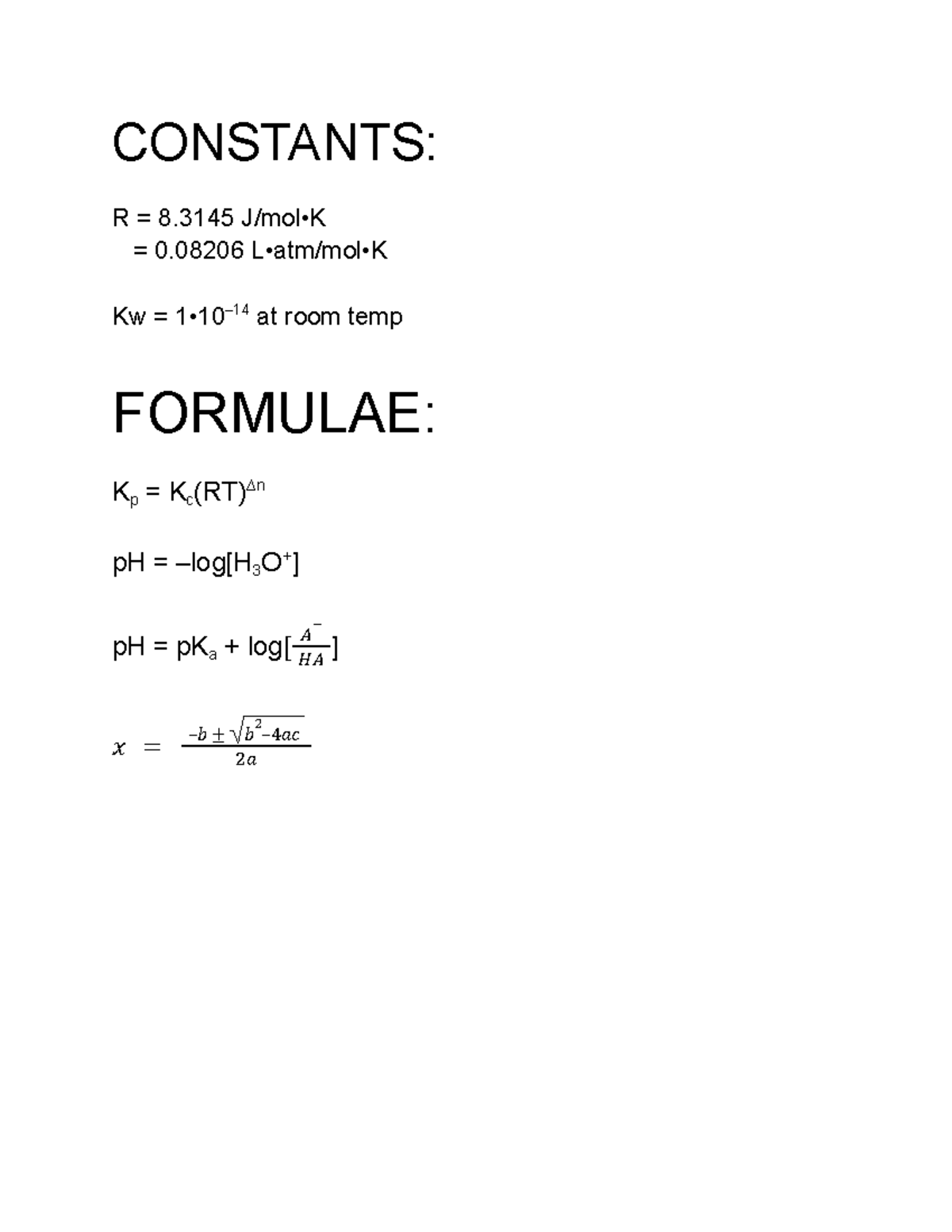 Practice test 2 - Test covering equilibria, acid-base chemistry ...