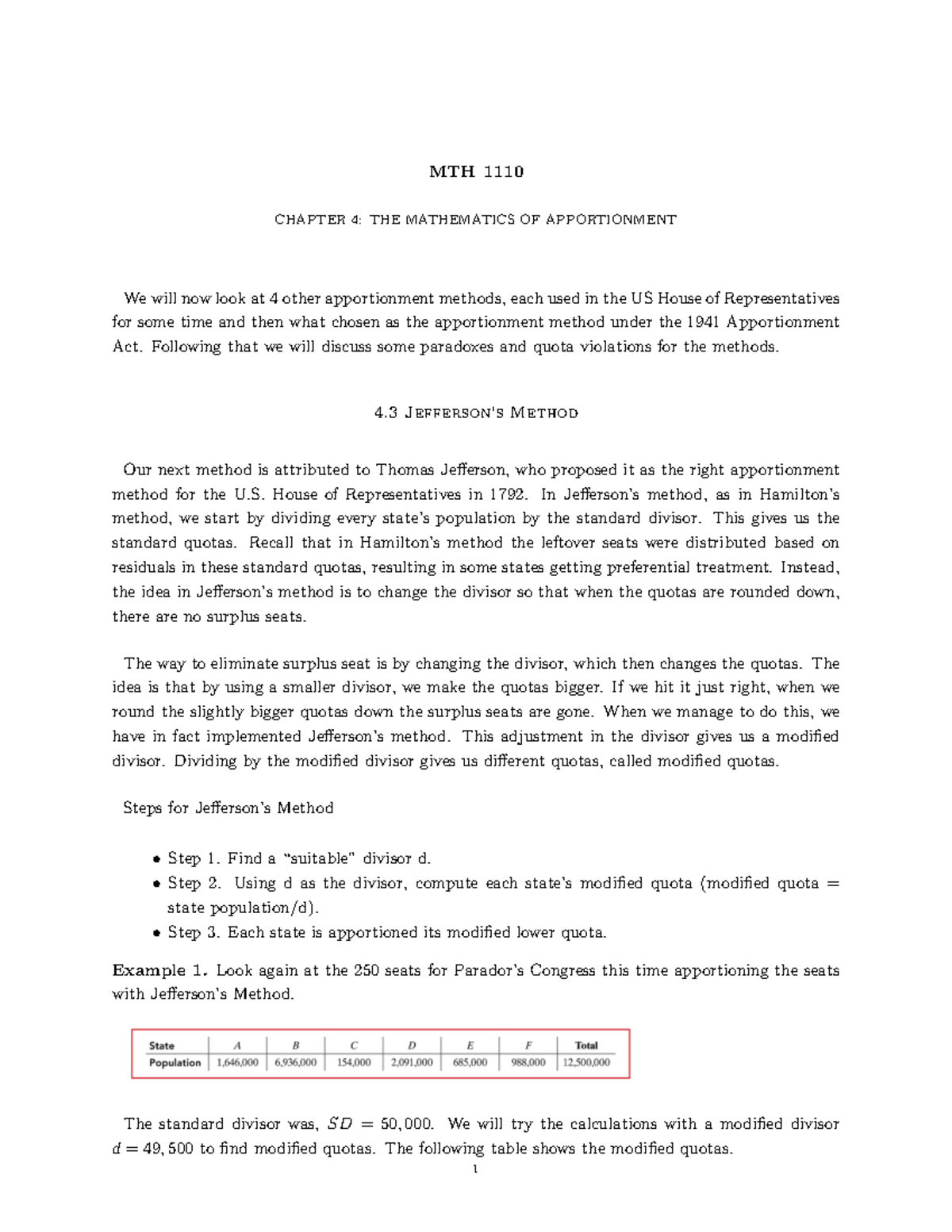 Ch 4.3-6 Apportionment - continued - MTH 1110 CHAPTER 4: THE ...
