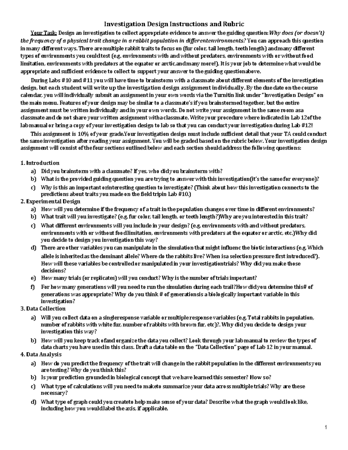 Investigation Design format and rubric - Investigation Design ...