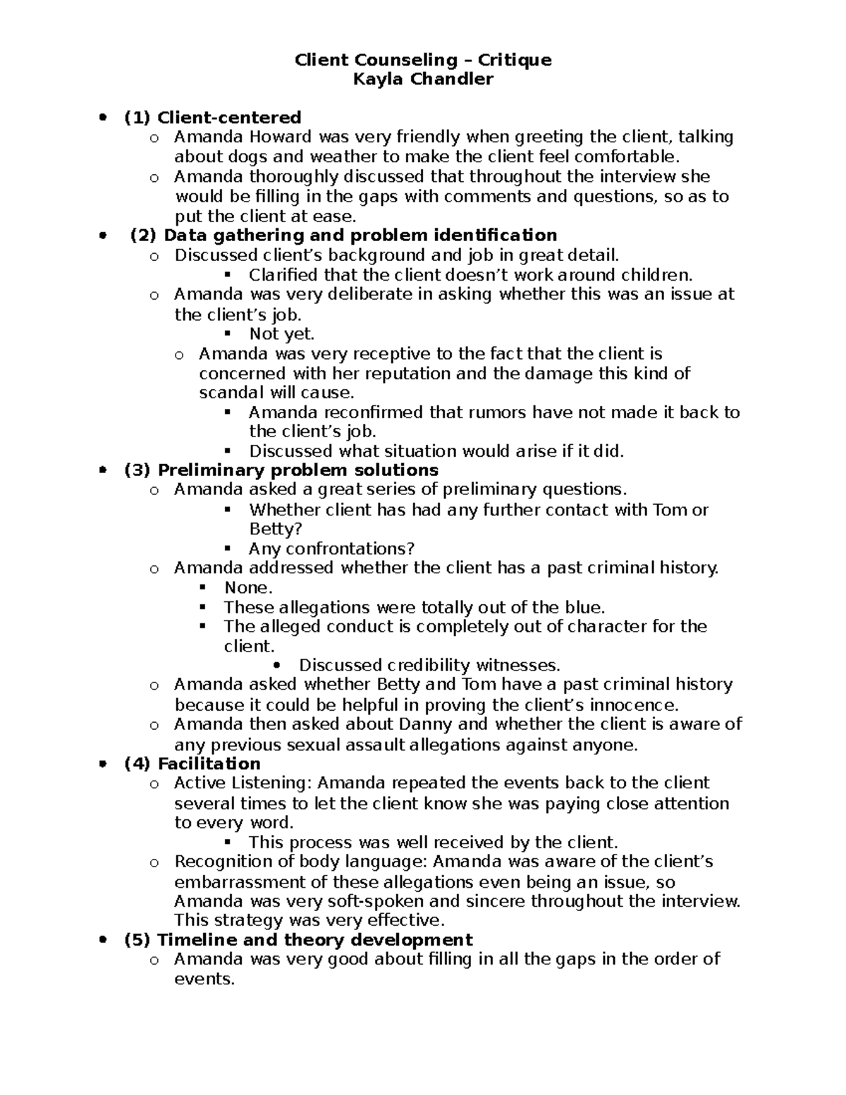Critique No. 2 - Outlines - Client Counseling – Critique Kayla Chandler ...