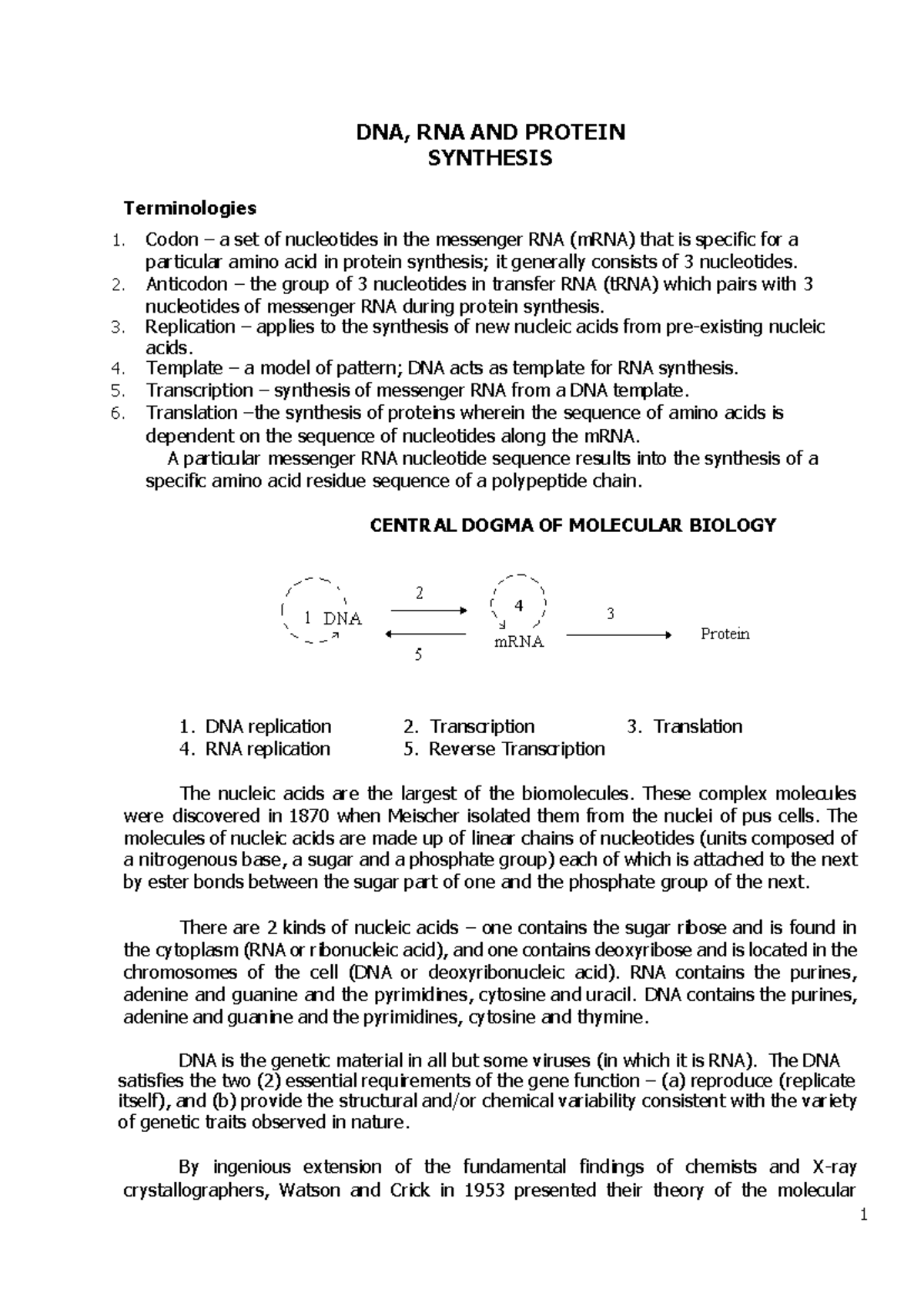 23-24-BIO-111.-DNA-RNA-and-Protein-Synthesis - DNA, RNA AND PROTEIN SYNTHESIS Terminologies ...