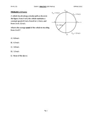 Exam 1 Sample Answer key - Exam 1, Sample Physics 172H fall 2007 Purdue ...