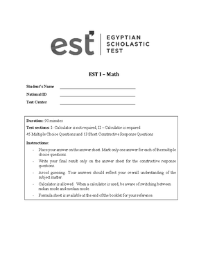 EST I - Math - Answer Key - October 2020 EST I ‐ MATH Answer Key NON ...