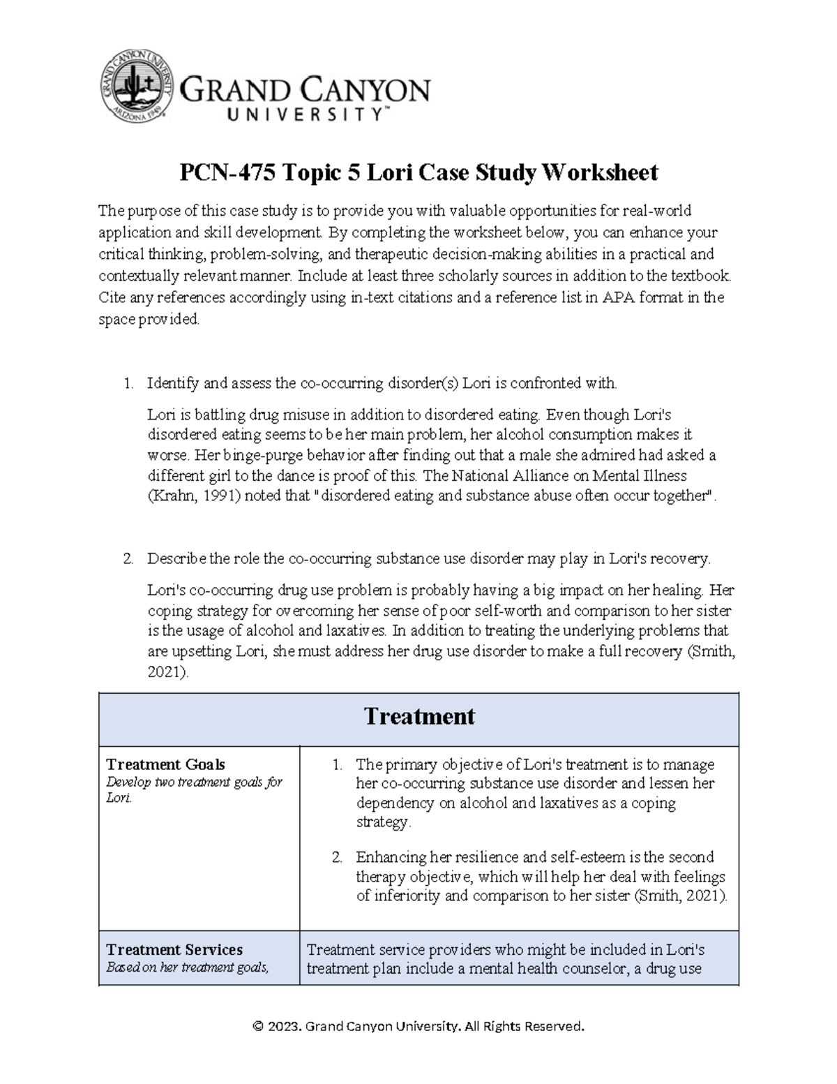 PCN-475 Topic 5 Lori Case Study Worksheet - PCN-475 Topic 5 Lori Case Study Worksheet The ...