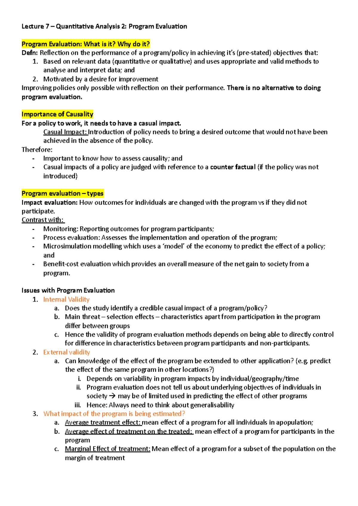 Lecture 7 - Lecture 7 – Quantitative Analysis 2: Program Evaluation Program Evaluation: What is ...