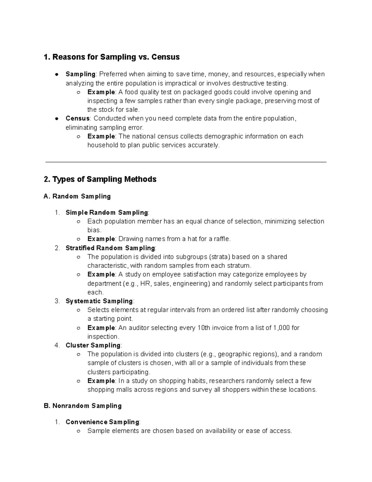 Statistics - Summary of statistic lessons - 1. Reasons for Sampling vs ...