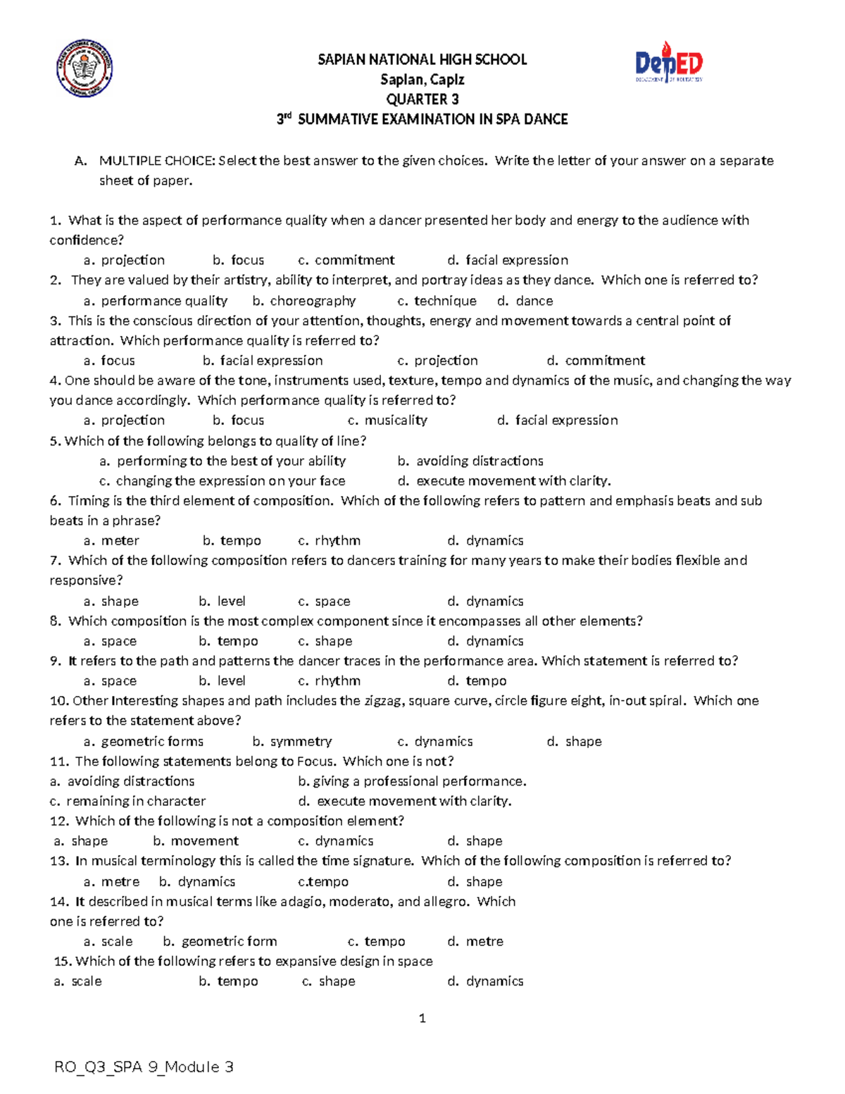 Spa summative - Daily Lesson plan template - RO_Q3_SPA 9_Module 3 ...