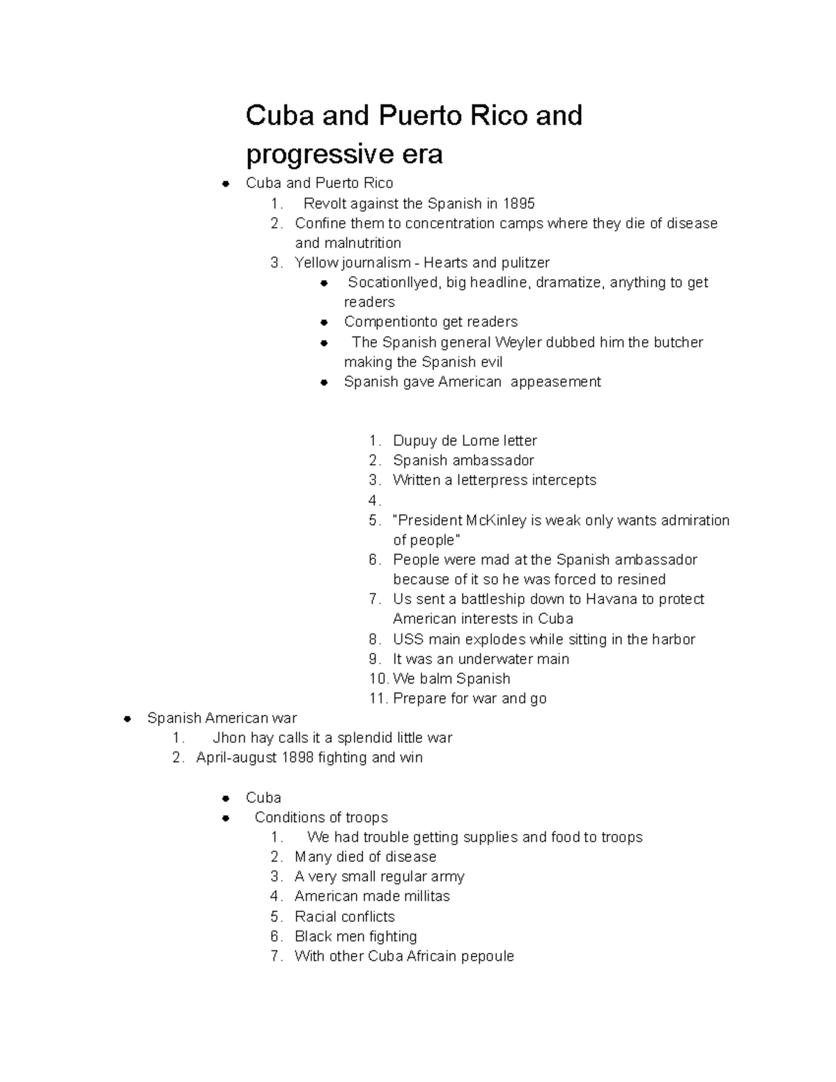 History notes 5 - Cuba and Puerto Rico and progressive era Cuba and ...