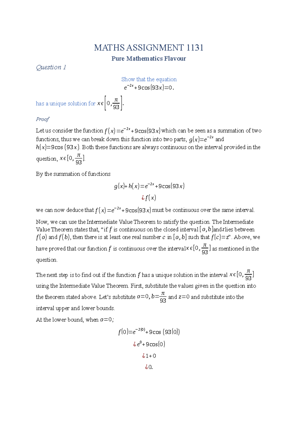 Maths Assignment 1131 - MATHS ASSIGNMENT 1131 Pure Mathematics Flavour ...