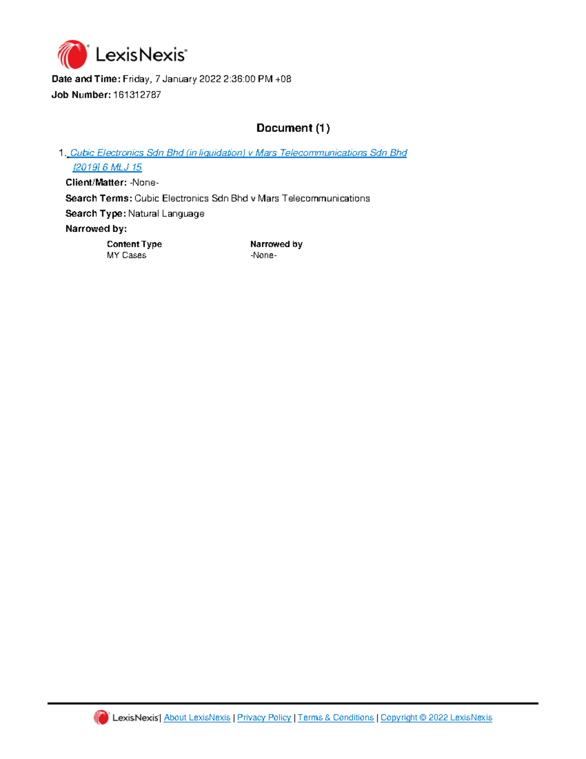 Cubic Electronics Sdn Bhd (in liquidation) v Mars Telec - | About ...