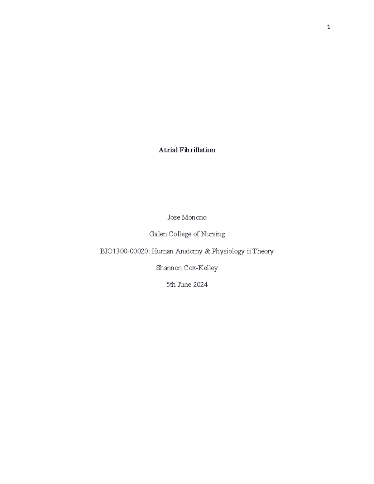 Pathophysiology paper - Atrial Fibrillation - Atrial Fibrillation Jose ...