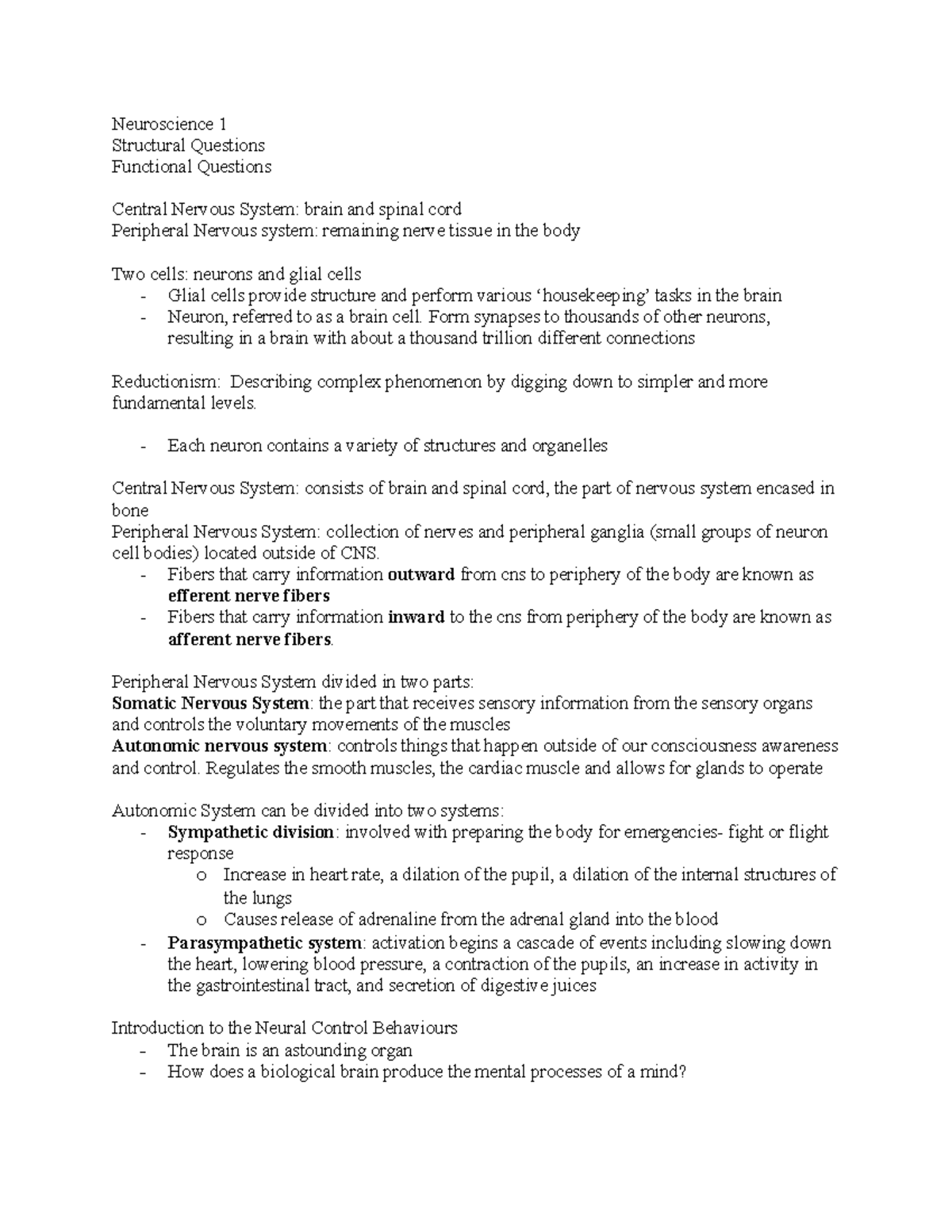 Neuroscience 1 - neuroscince - Neuroscience 1 Structural Questions ...